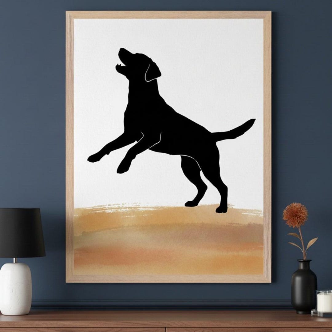 Shadowed Joy Dog Framed Wall Art: Minimalist Silhouette in Earth Tones ...