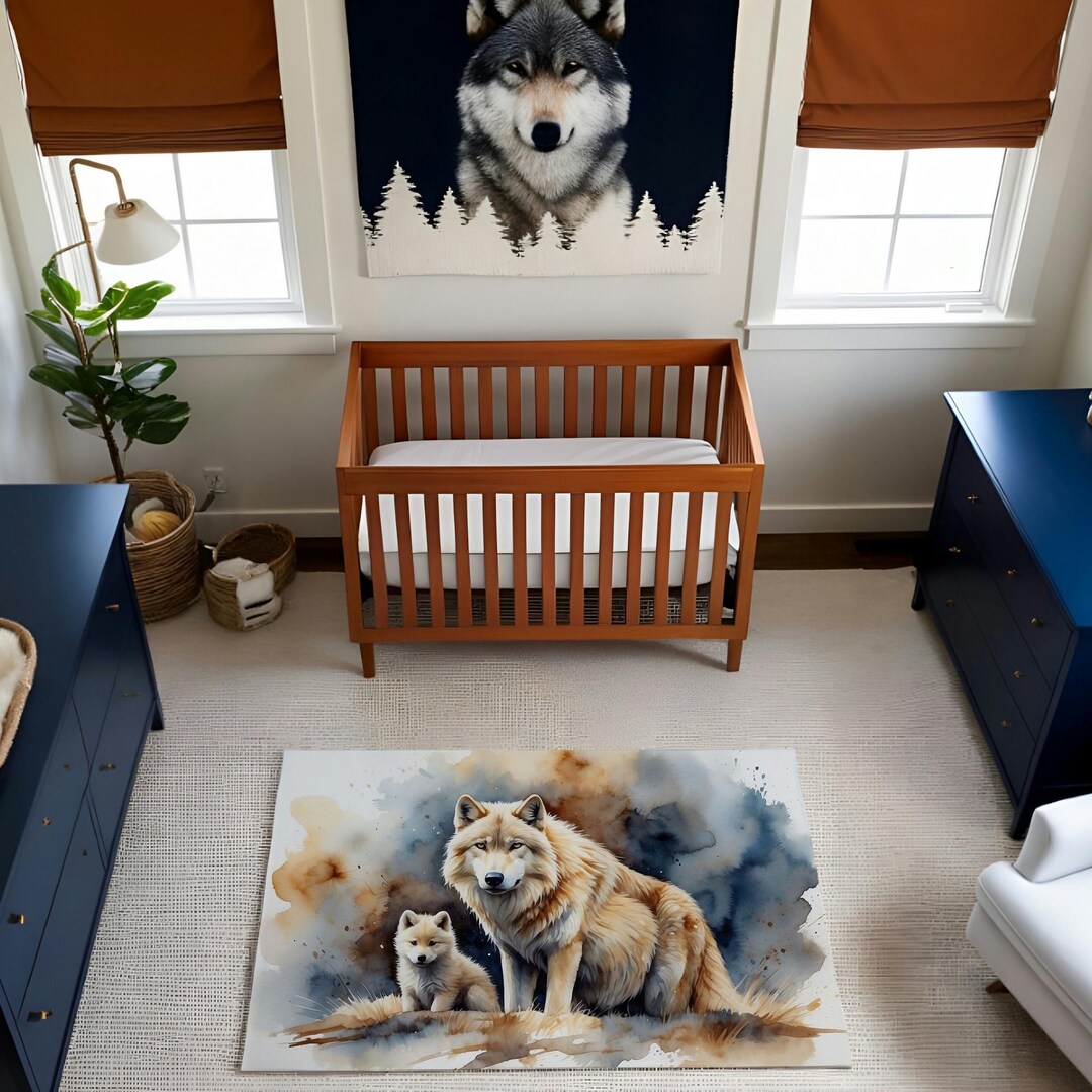 Wolf Rug for Nursery and Kids Rooms, Woodland Theme Decor, Rug for Kids ...