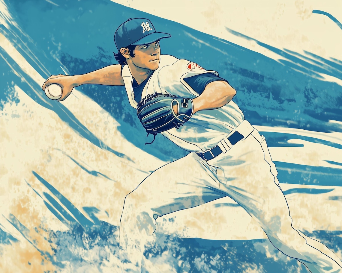 Baseball Pitcher Retro Sports Illustration Wall Art, Vintage Baseball ...