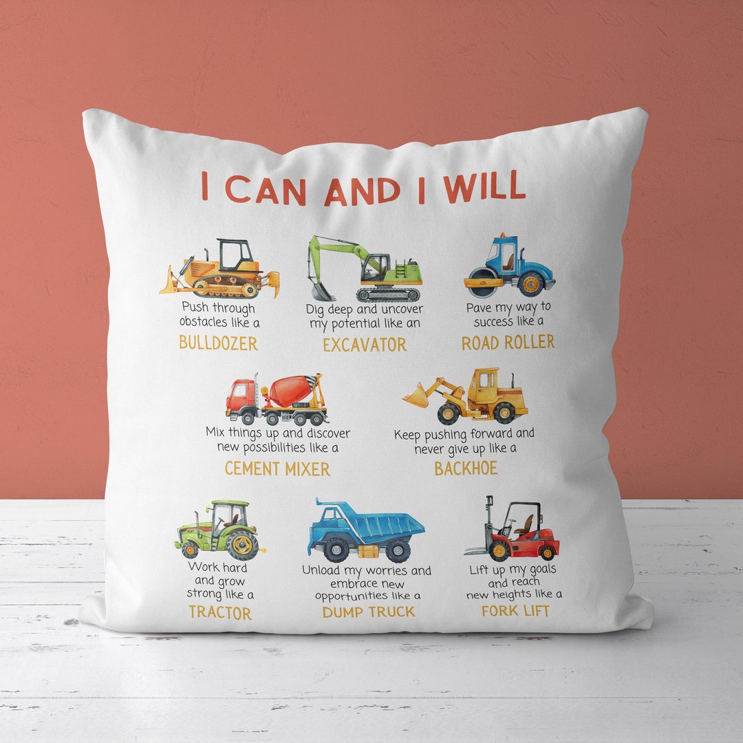 Positive Affirmations Construction Trucks Throw Pillows - Etsy