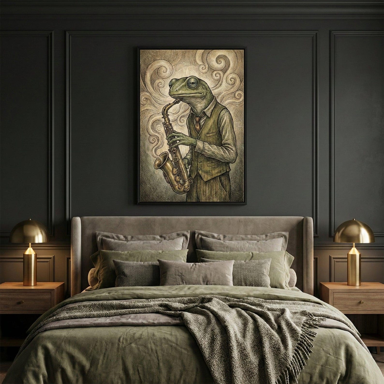 Anthropomorphic Frog Jazz Musician Wall Art, Vintage Saxophone Player ...
