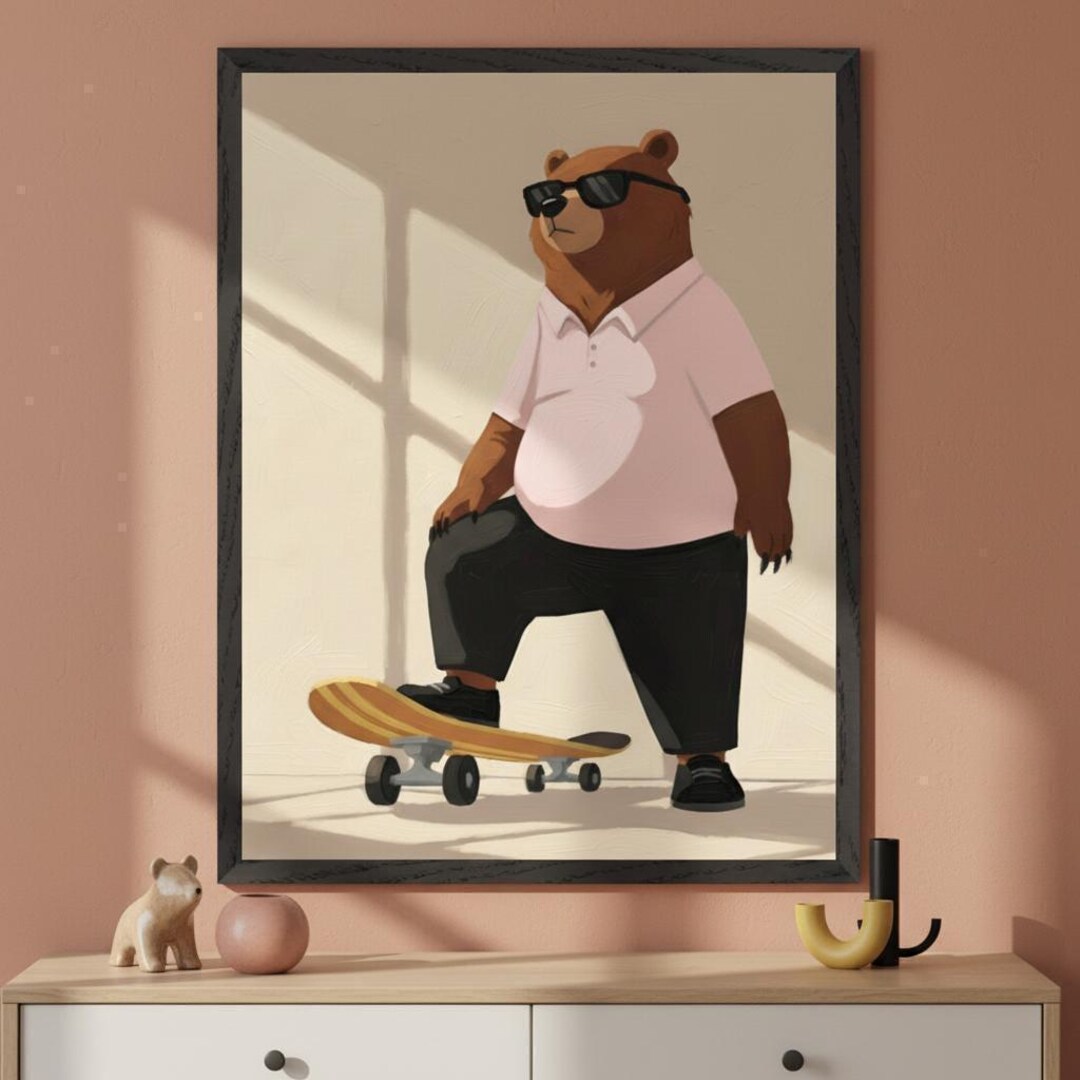Anthropomorphic Bear Cool Urban Style Wall Art, Skater Bear ...