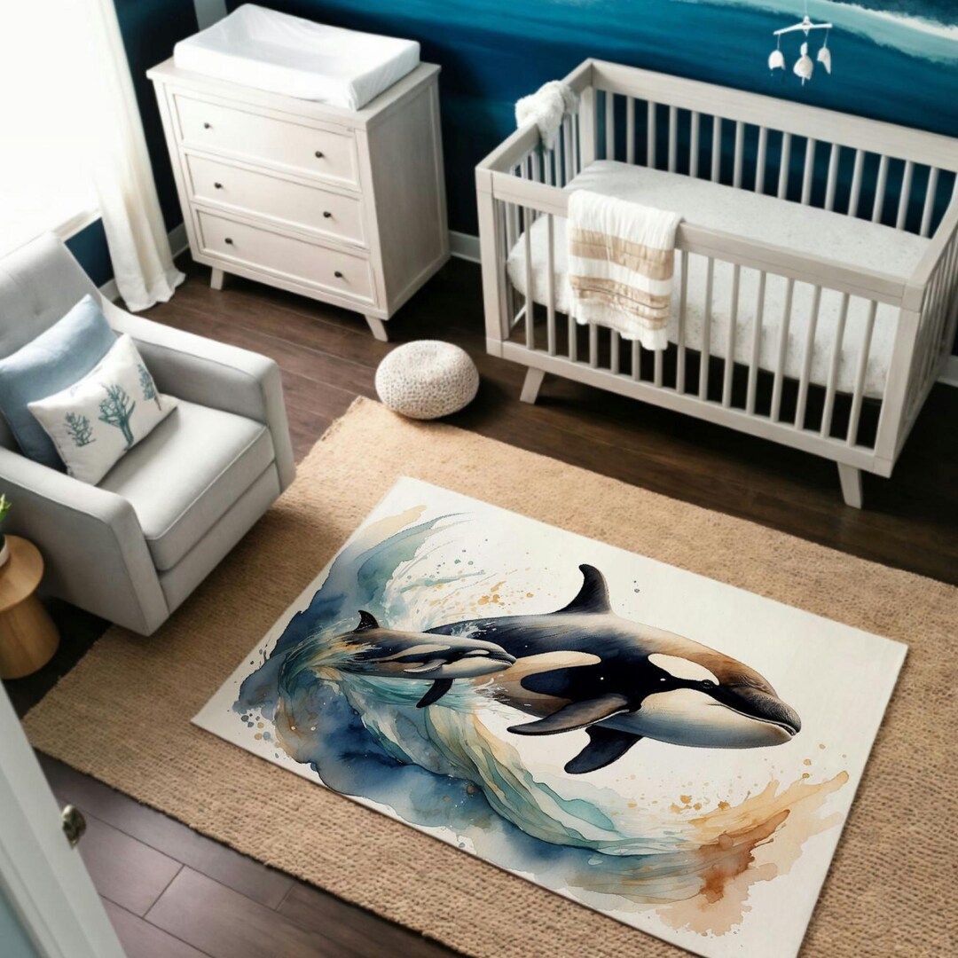 Whale Rug for Nursery and Kids Rooms, Ocean Theme Decor, Rug for Kids ...