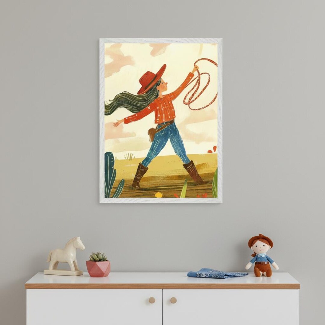 Cowgirl Red Wide-brim Hat Wall Art, Western Desert Nursery Decor, Lasso ...