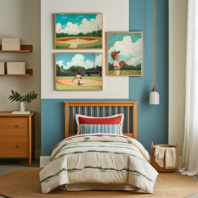 Vintage Baseball Framed Wall Art Set for Nursery & Kids' Room: Summer ...