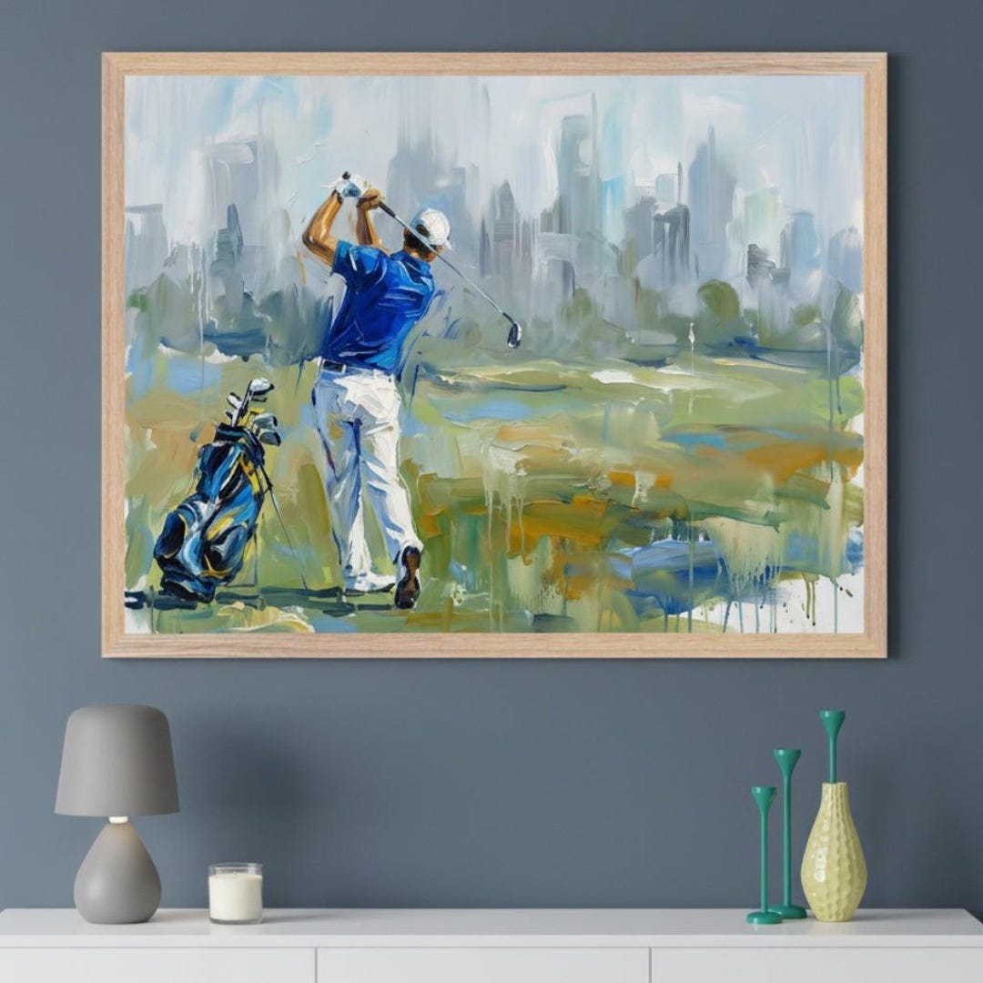 Golfer Impressionist Style Wall Art, Abstract Golf Course Decor, Man ...