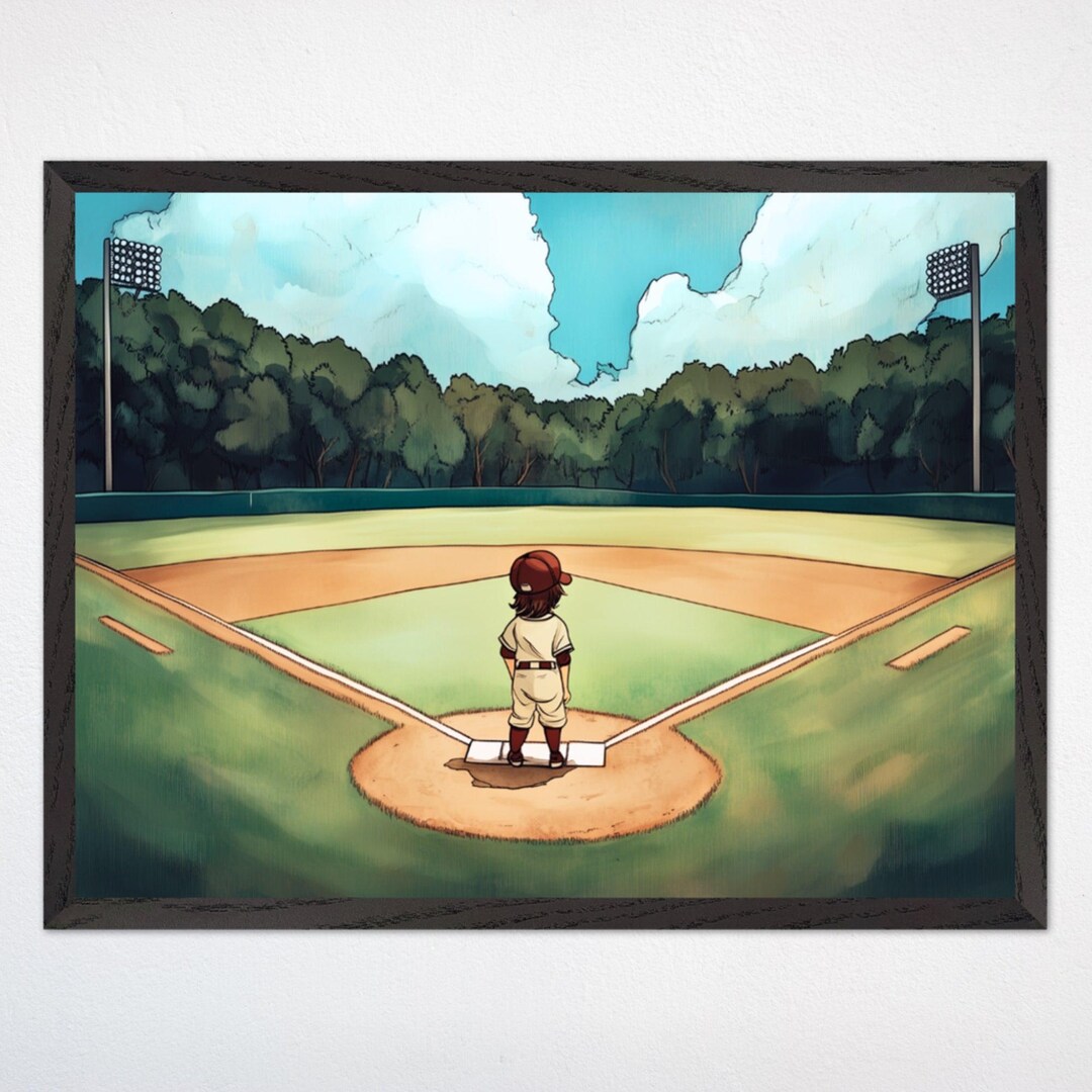 Baseball Field Wall Art - Little Batter at Home Plate Poster or Canvas ...