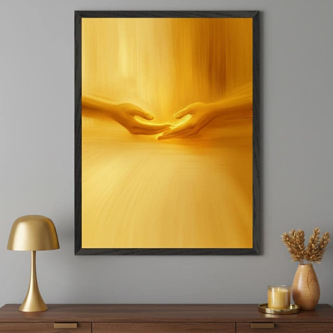 Golden Hands Ethereal Glowing Light Wall Art, Divine Touch Spiritual ...