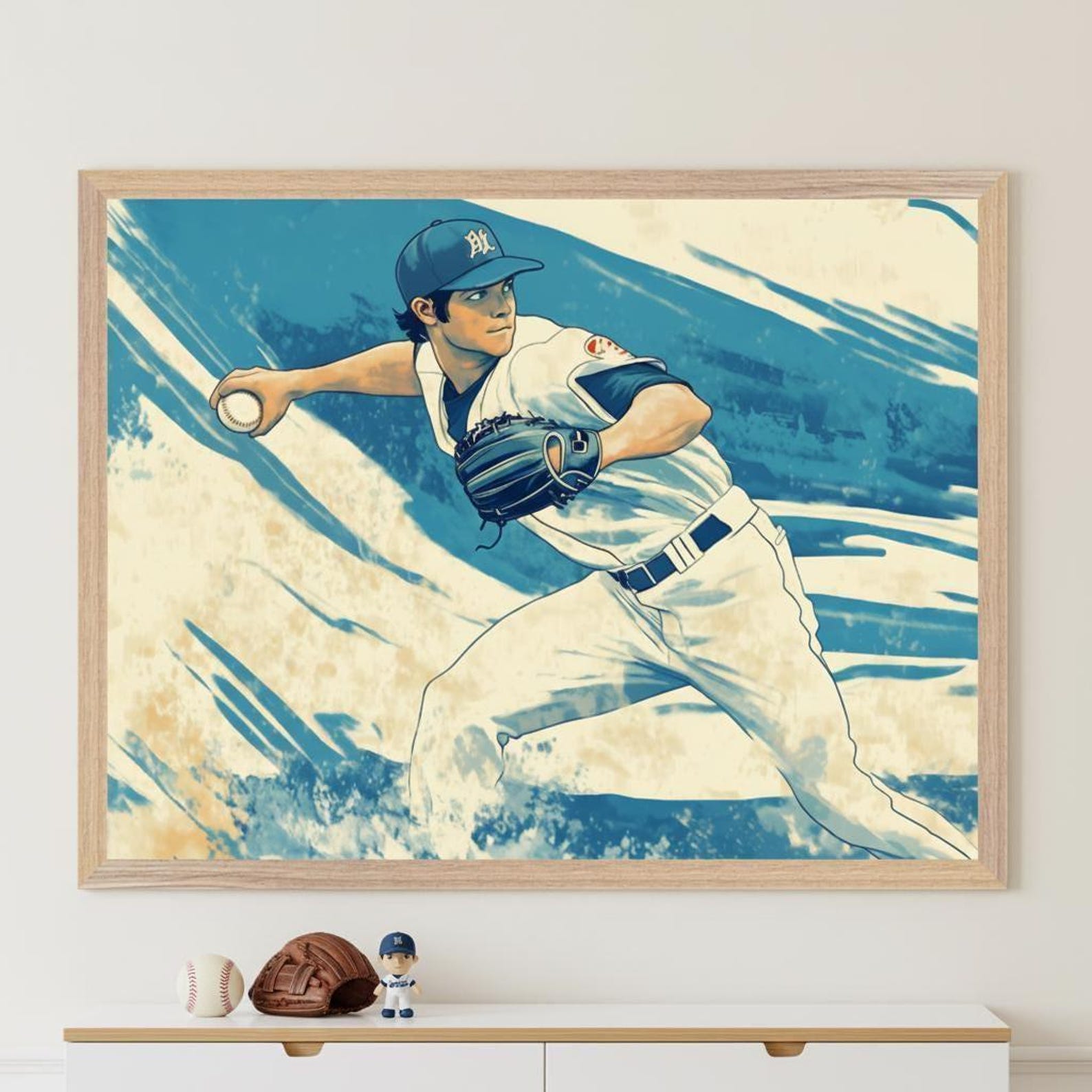 Baseball Pitcher Retro Sports Illustration Wall Art, Vintage Baseball ...