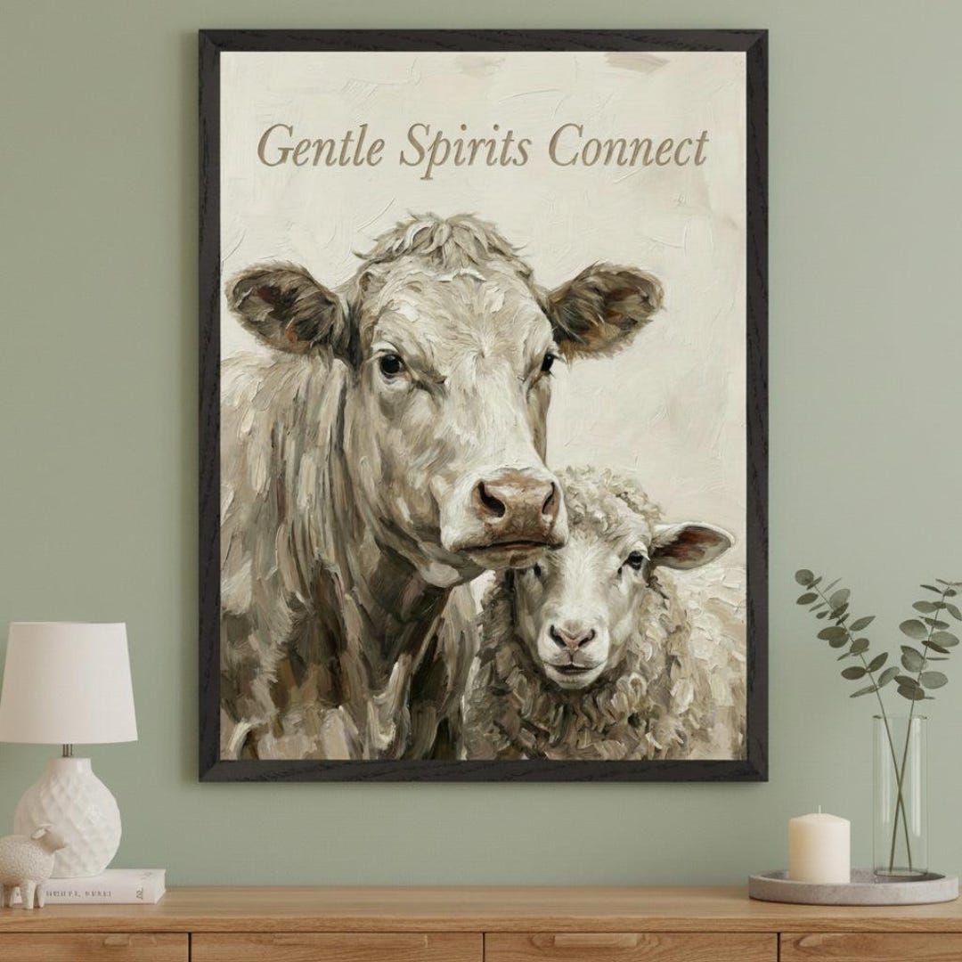 Kindred Souls Framed Wall Art: Calm Farm Animals in Warm Neutrals - Etsy