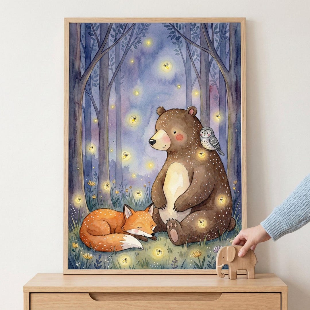 Woodland Wonder Framed Wall Art: Enchanting Nighttime Forest Decor - Etsy
