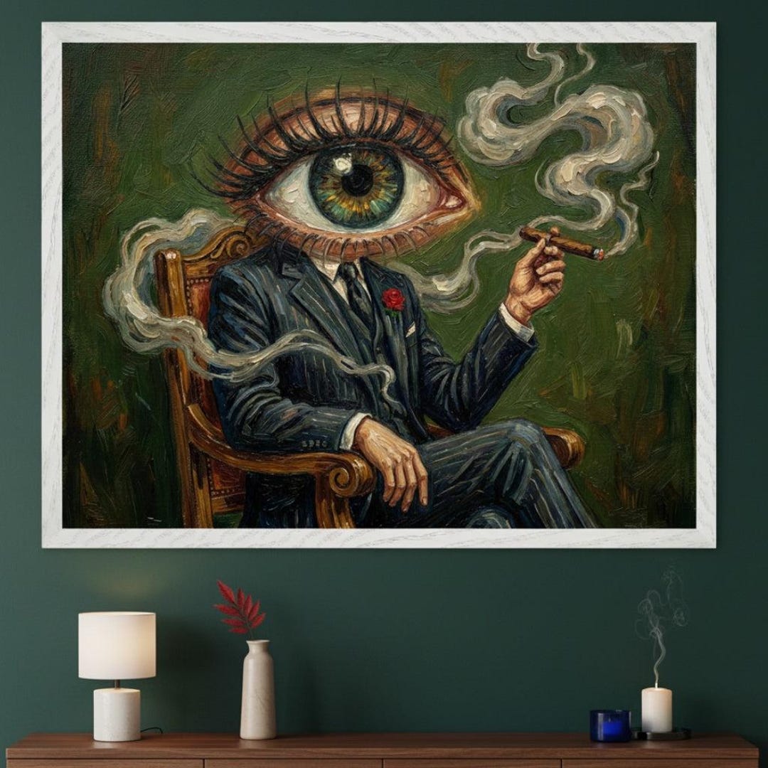 Giant Eyeball Man Surrealist Art Wall, Smoking Eye Head Canvas Print ...
