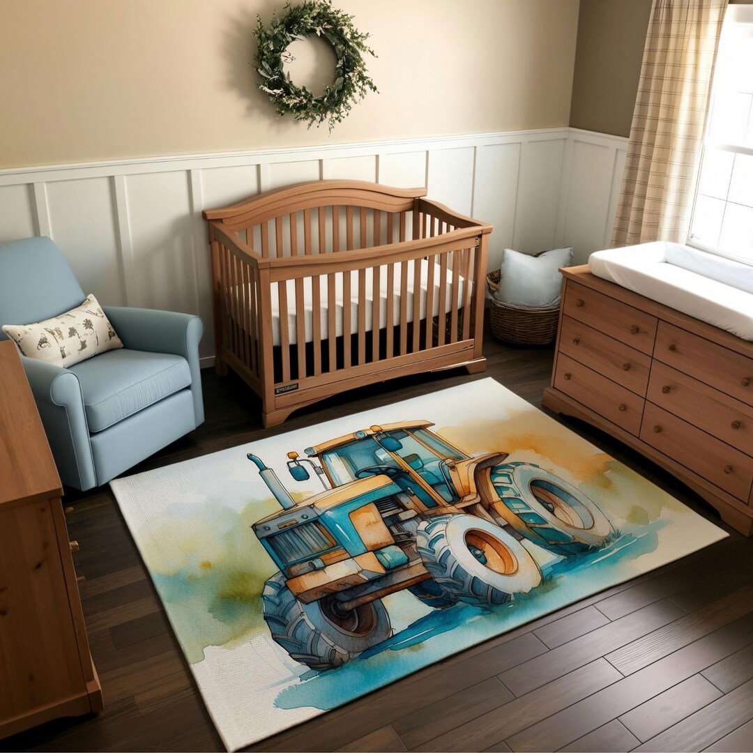 Construction Rug for Nursery and Kids Rooms, Tractor Theme Decor, Rug ...