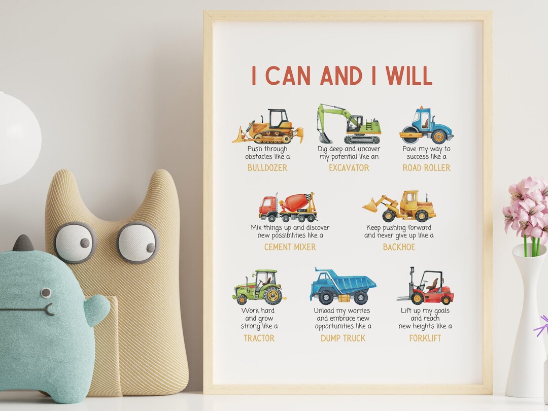 Construction Wall Art Affirmations Construction Trucks Decor - Etsy