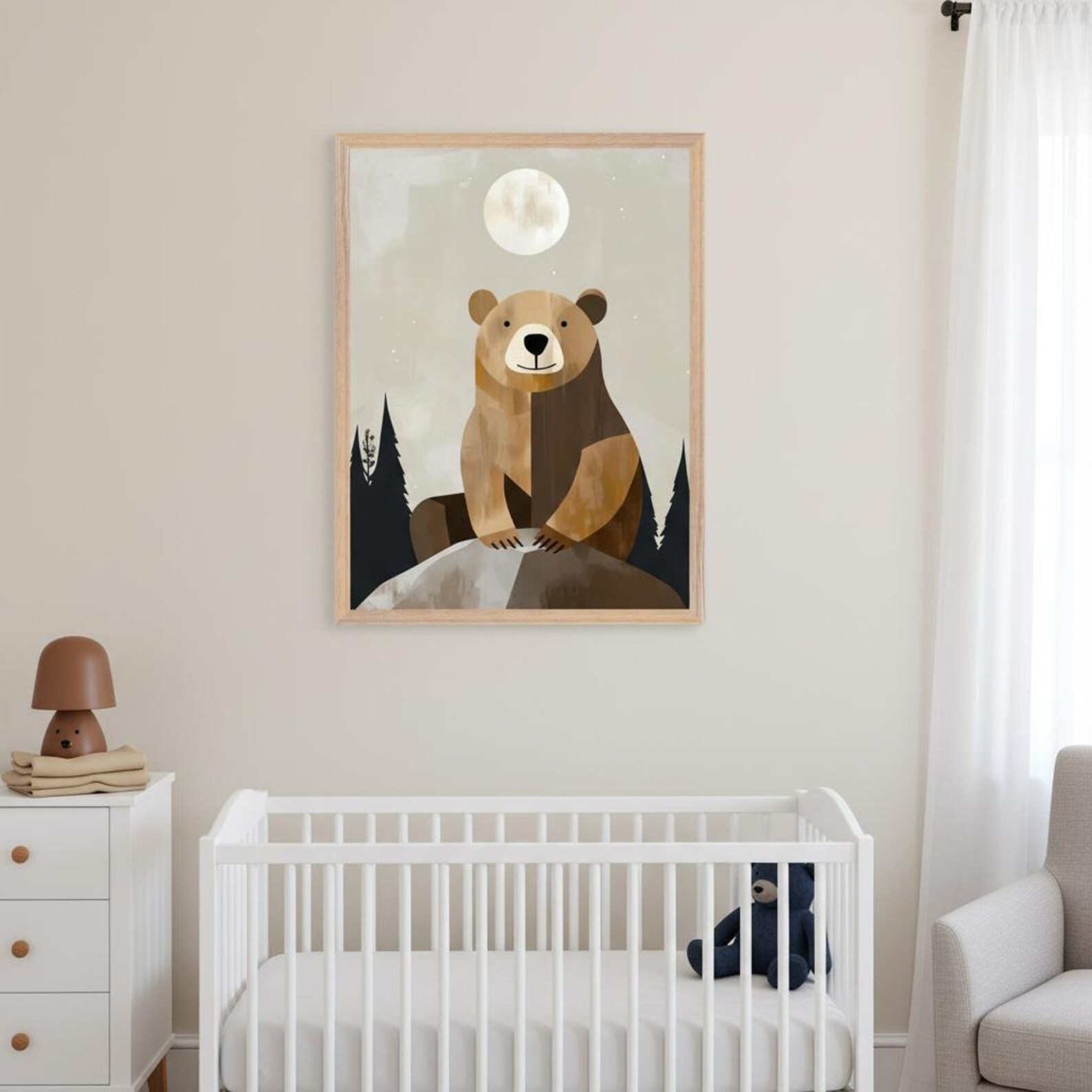 Modern Bear Nursery Art Print Wall, Woodland Animal Decor, Minimalist ...