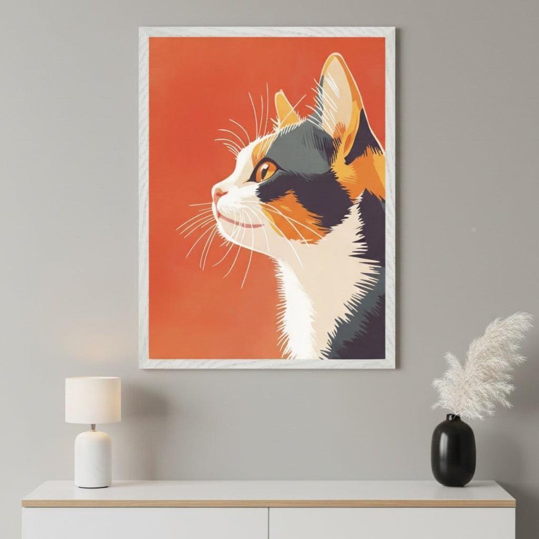 Calico Cat Modern Vector Illustration Wall Art, Minimalist Pet Lover ...