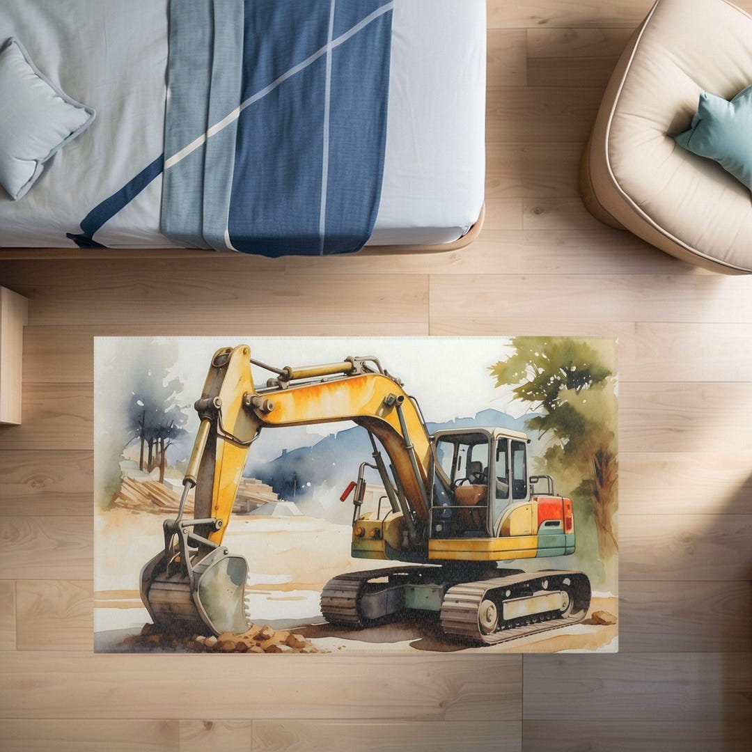 Construction Rug for Nursery and Kids Rooms, Excavator Theme Decor, Rug ...