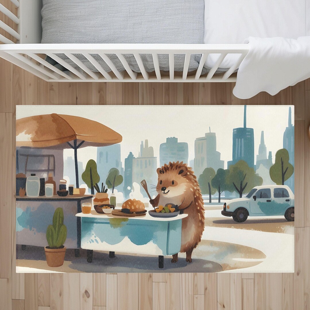 Hedgehog Rug for Nursery and Kids Rooms, Hedgehog Theme Decor, Rug for ...