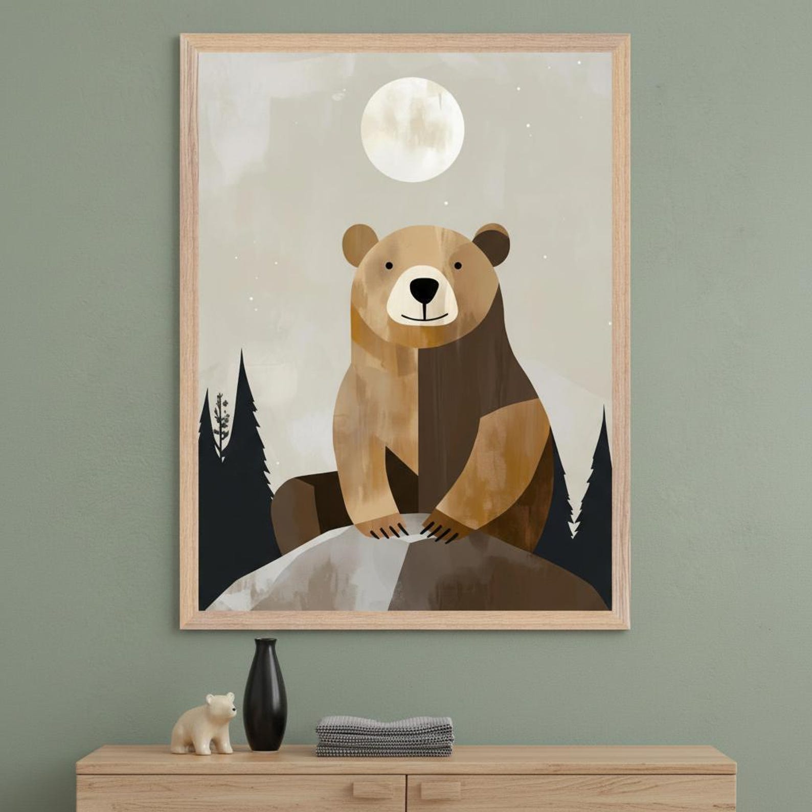 Modern Bear Nursery Art Print Wall, Woodland Animal Decor, Minimalist ...