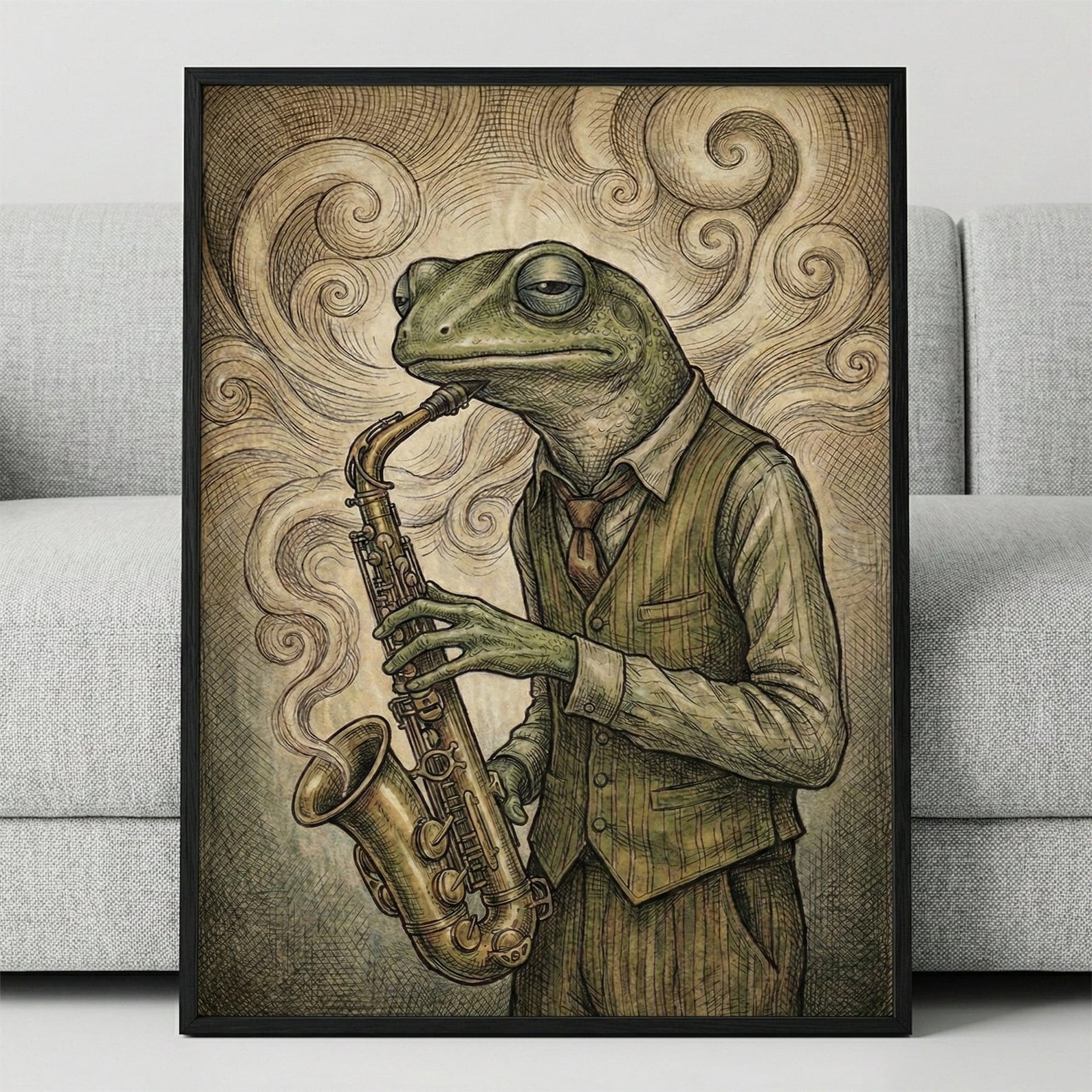 Anthropomorphic Frog Jazz Musician Wall Art, Vintage Saxophone Player ...
