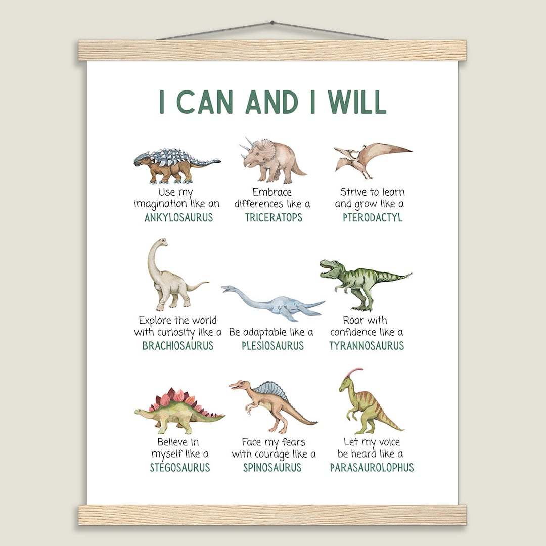 Positive Affirmations Dinosaur Wall Art Poster With Hanger - Etsy
