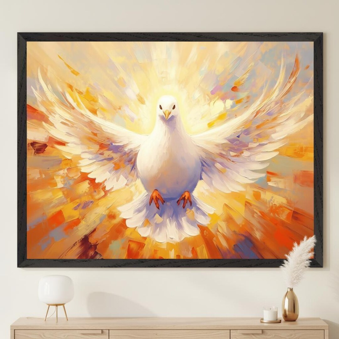 White Dove Radiant Light Wall Art, Holy Spirit Religious Decor, Peace ...