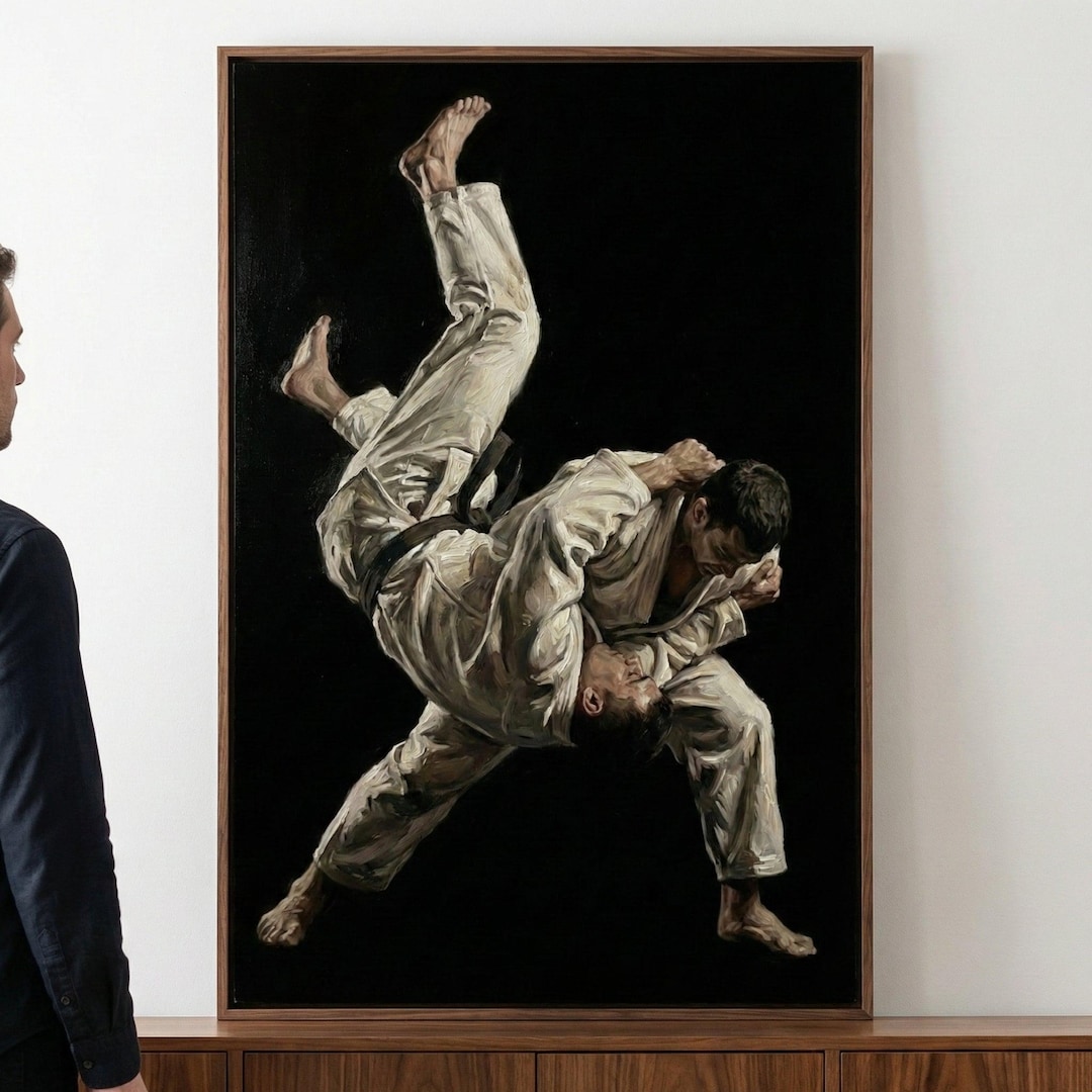 Judo Throw Dramatic Lighting Wall Art, Martial Arts Sport Decor, Black ...