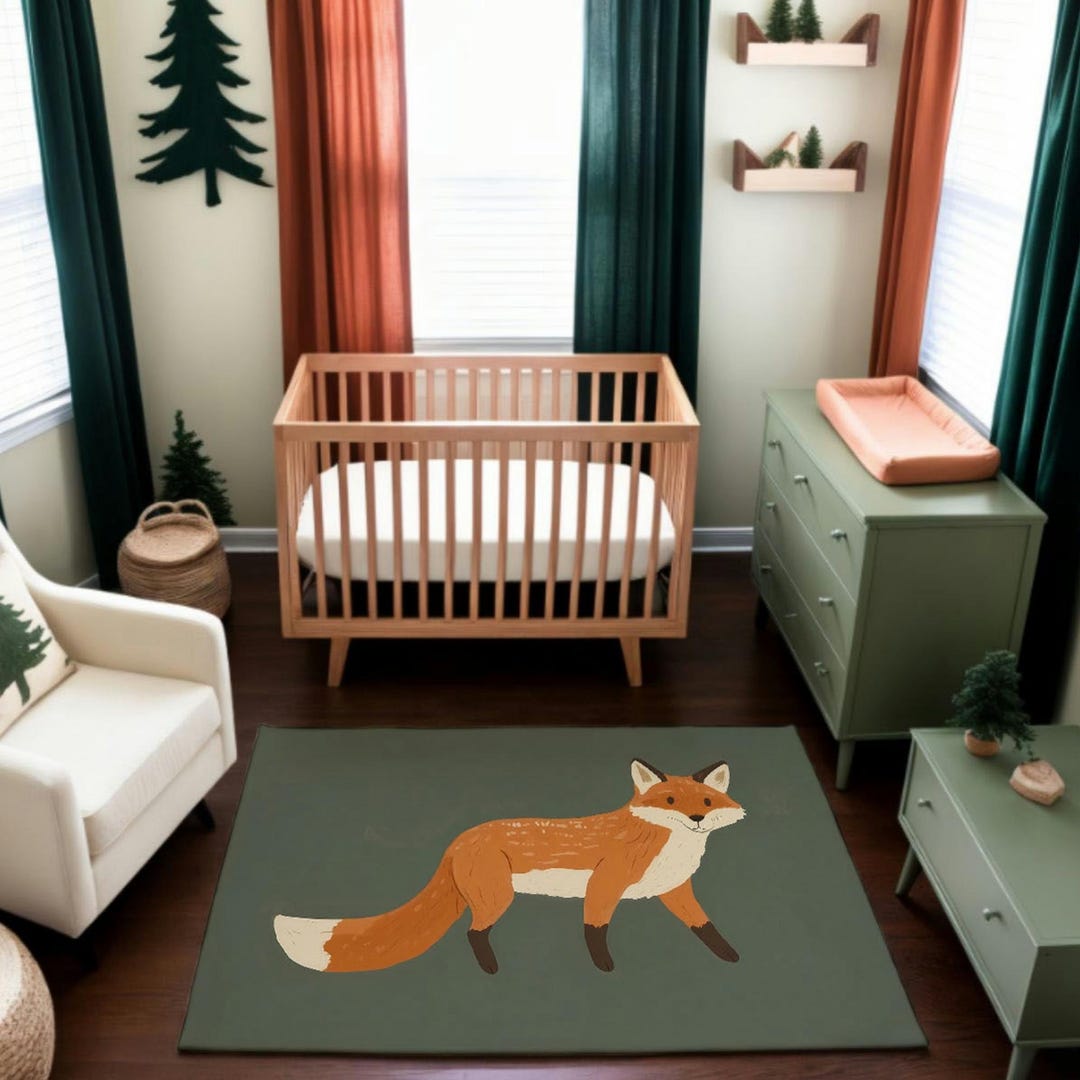 Fox Rug for Nursery and Kids Rooms, Fox Theme Decor, Rug for Kids ...
