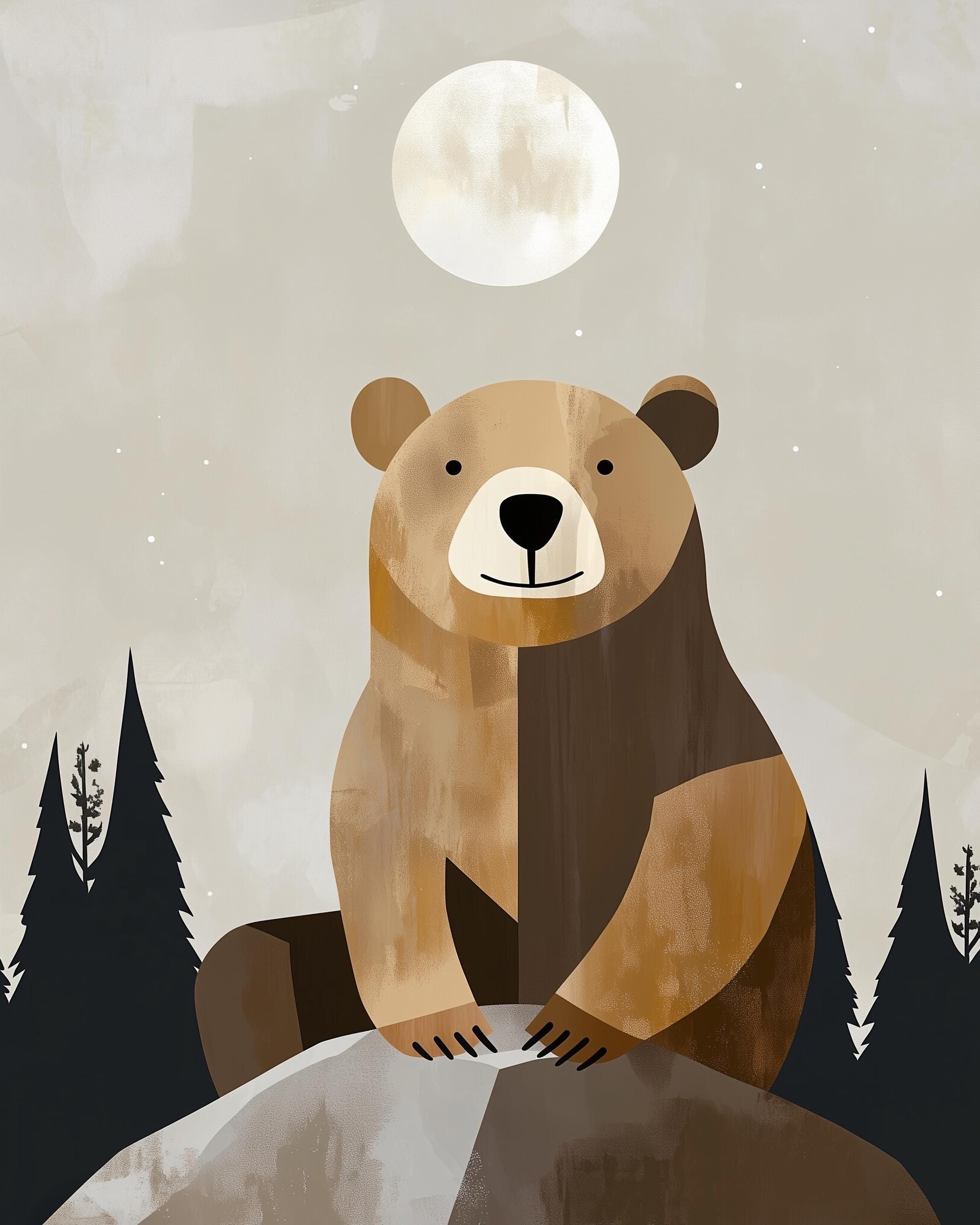 Modern Bear Nursery Art Print Wall, Woodland Animal Decor, Minimalist ...