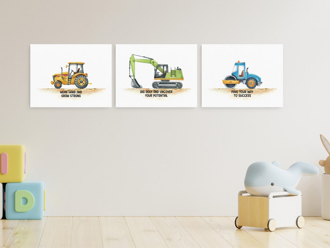 Construction Wall Art Set of 3 Affirmations Trucks Decor for Nursery ...