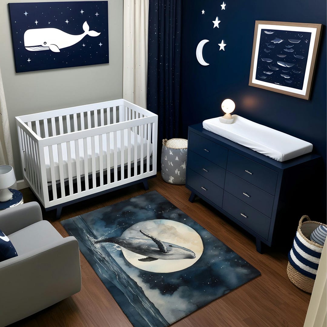 Whale Rug for Nursery and Kids Rooms, Ocean Theme Decor, Rug for Kids ...
