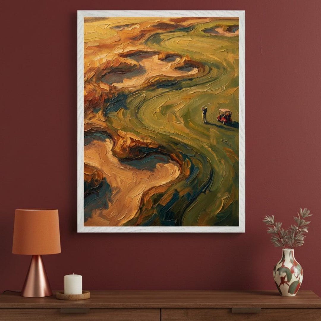 Golfer Sunset Silhouette Wall Art, Abstract Golf Course Decor, Impasto ...