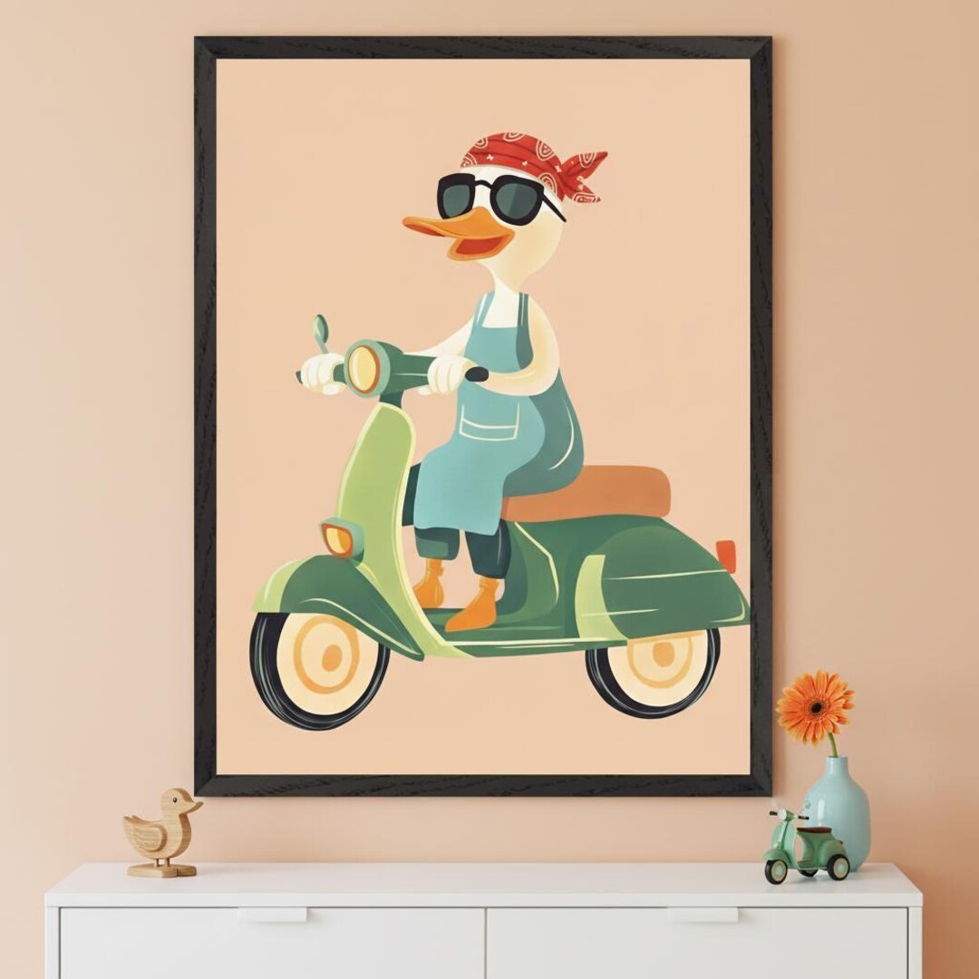 Duck Scooter Framed Wall Art, Kids Nursery Decor - Etsy