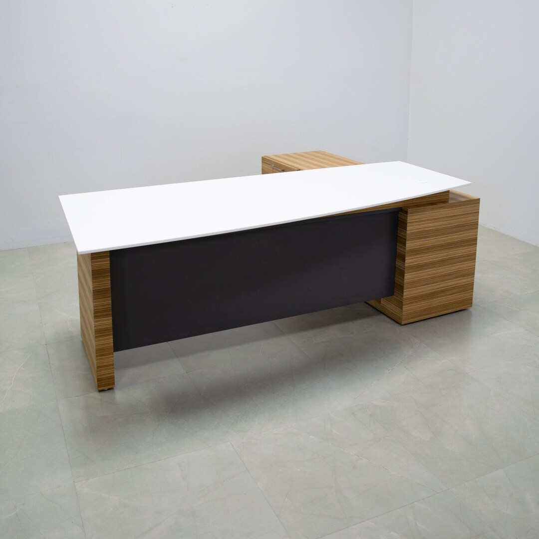 Modern Custom Executive Office Curved Desk With Credenza & Engineered ...