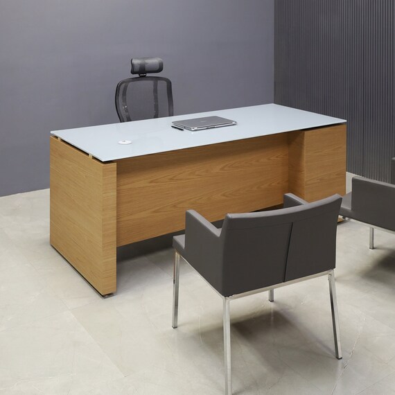 Denver Straight Executive Desk With Cabinet Modern Glass Top Desk Custom Office Desk Luxury Executive Desk Etsy