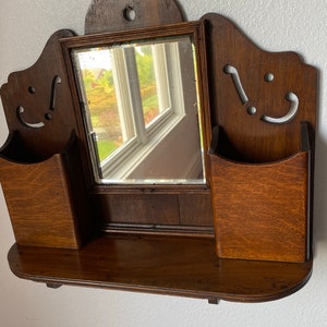 Antique Dark Oak Wall Mirror With Shelf and Two Cubbies - Etsy