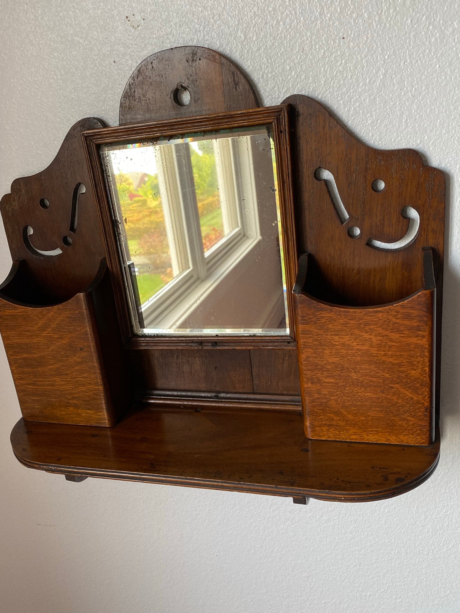 Antique Dark Oak Wall Mirror With Shelf and Two Cubbies - Etsy