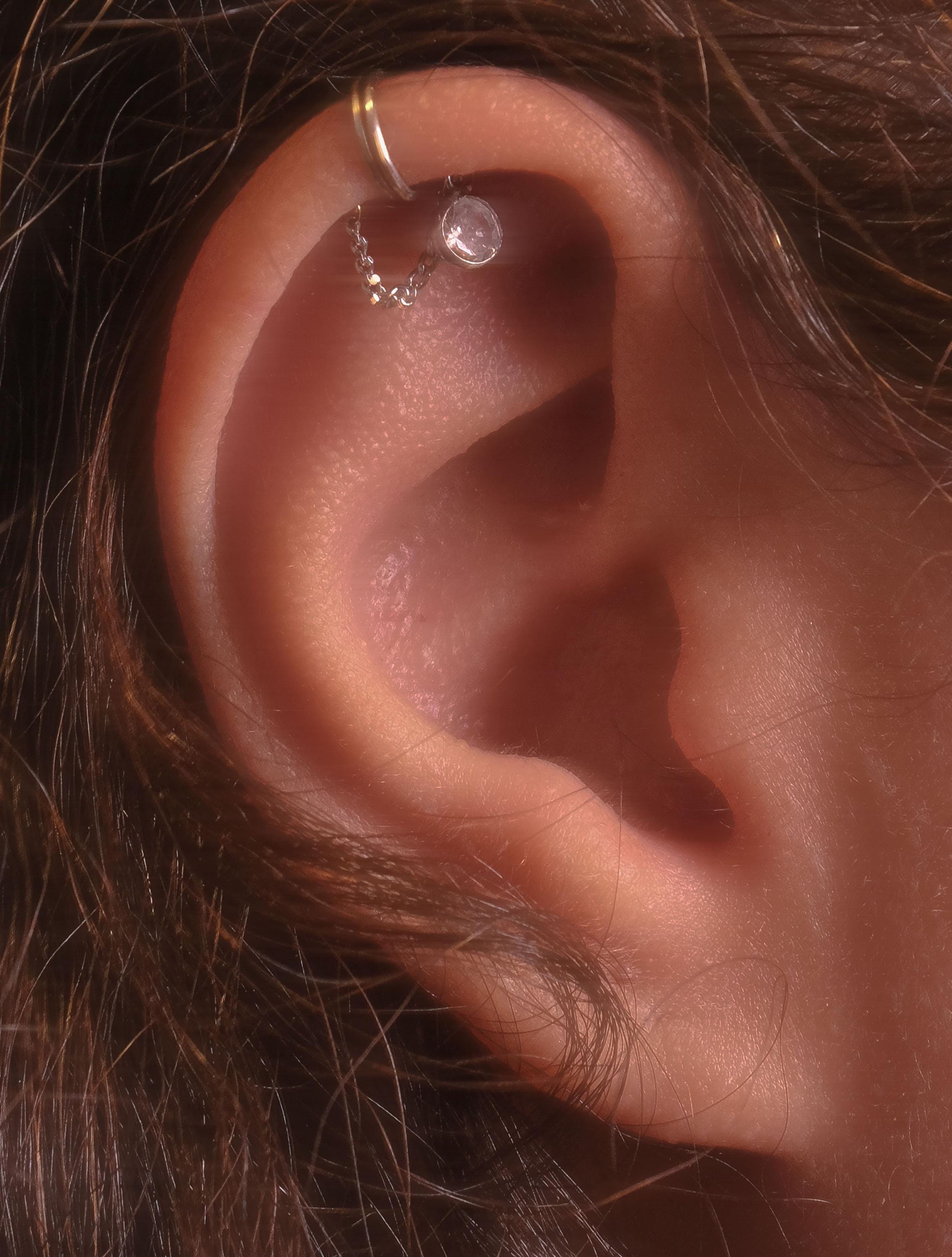 Elegant Hidden Helix Fake Piercing With Diamond and Chain, Unique Gifts ...