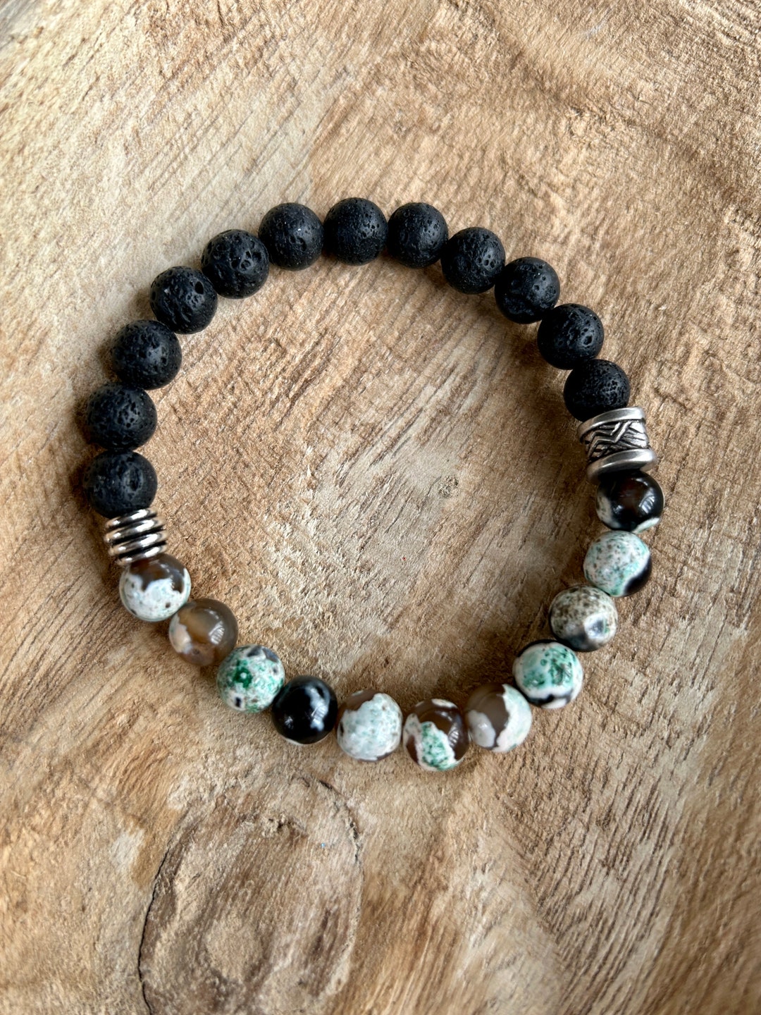 Natural Agate Stone & Lava Rock Bead Bracelet ~ Handmade Jewelry ~ Gift ...