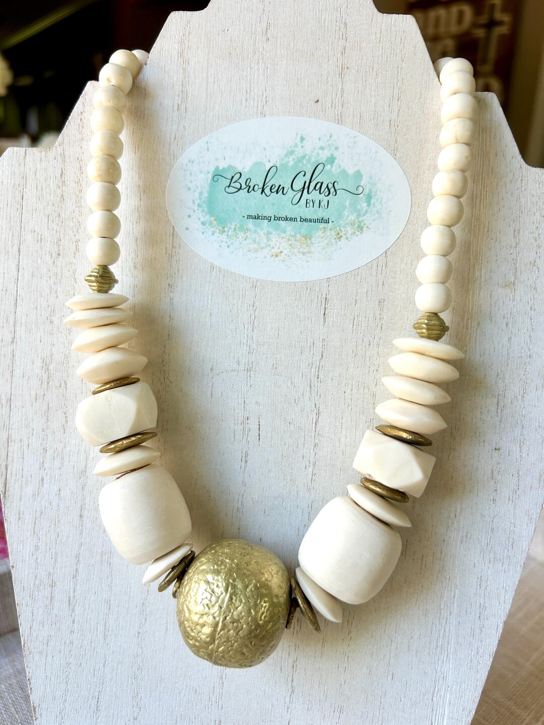 Handmade White African Bone Necklace: Gold Orb Statement Jewelry - Etsy