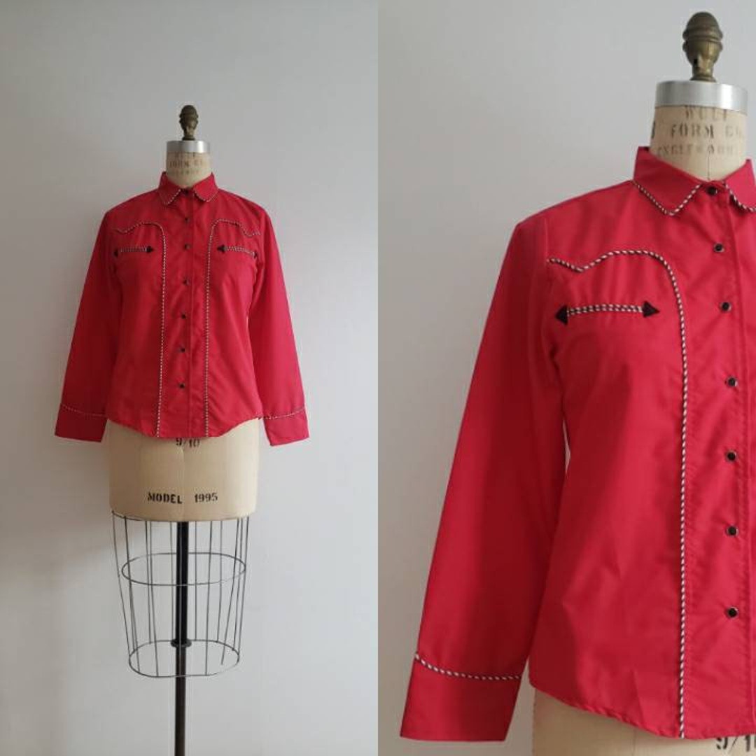 Vintage 1990s Does 1970s Red Long Sleeve Button up Western Top, 90s ...
