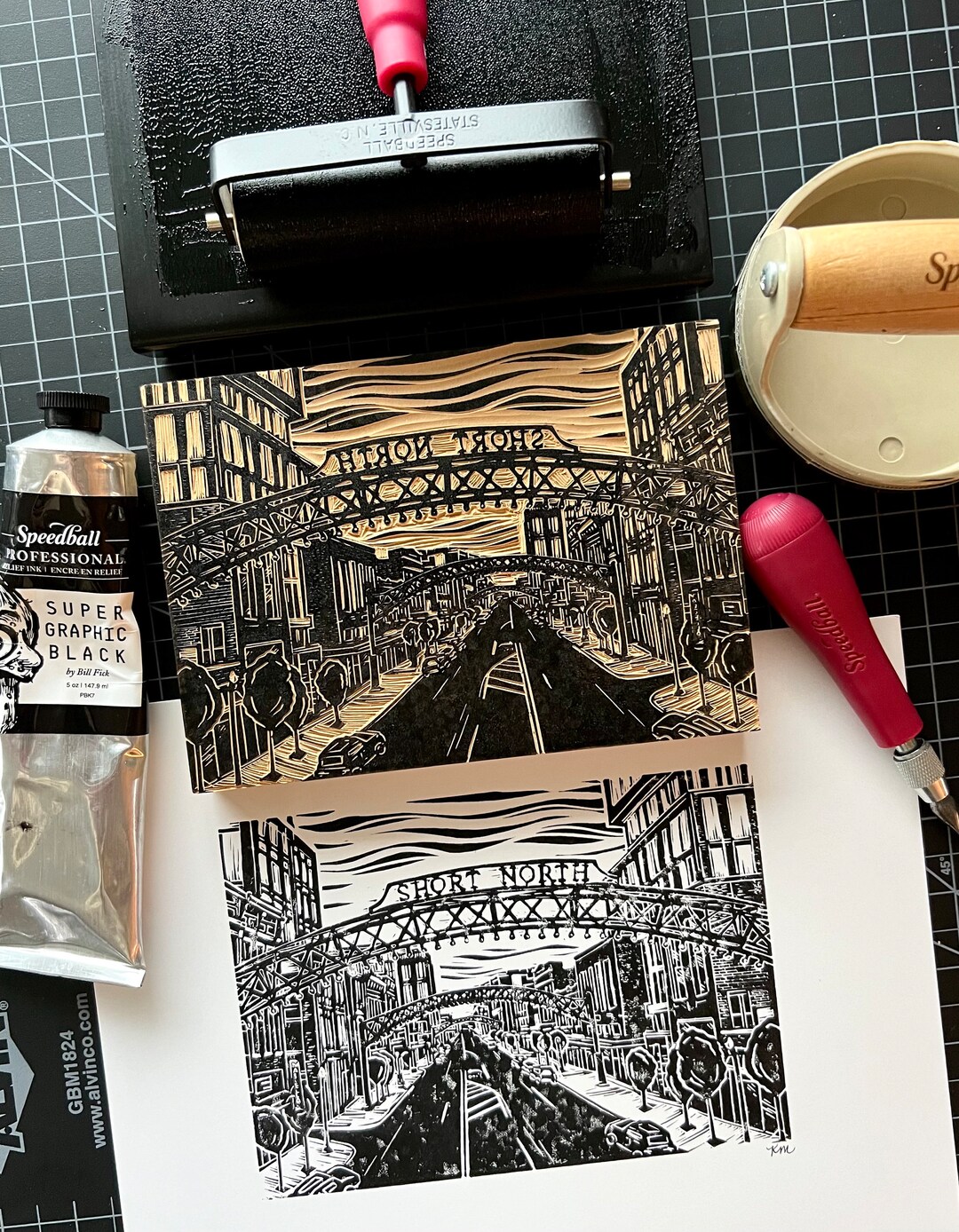 Short North High Street Columbus Ohio Skyline Handmade Linoleum Ink ...