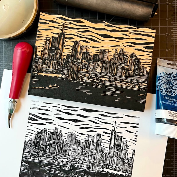 Linoleum Block Print - Etsy