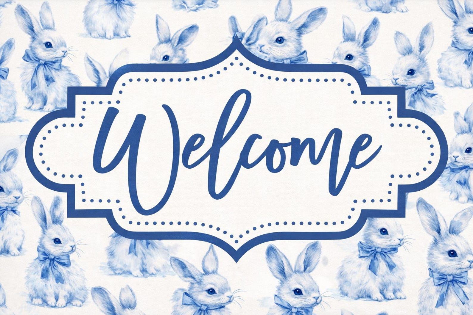 Delph Blue Welcome Rabbit Metal Sign, 6x12 Welcome Metal Sign - Etsy