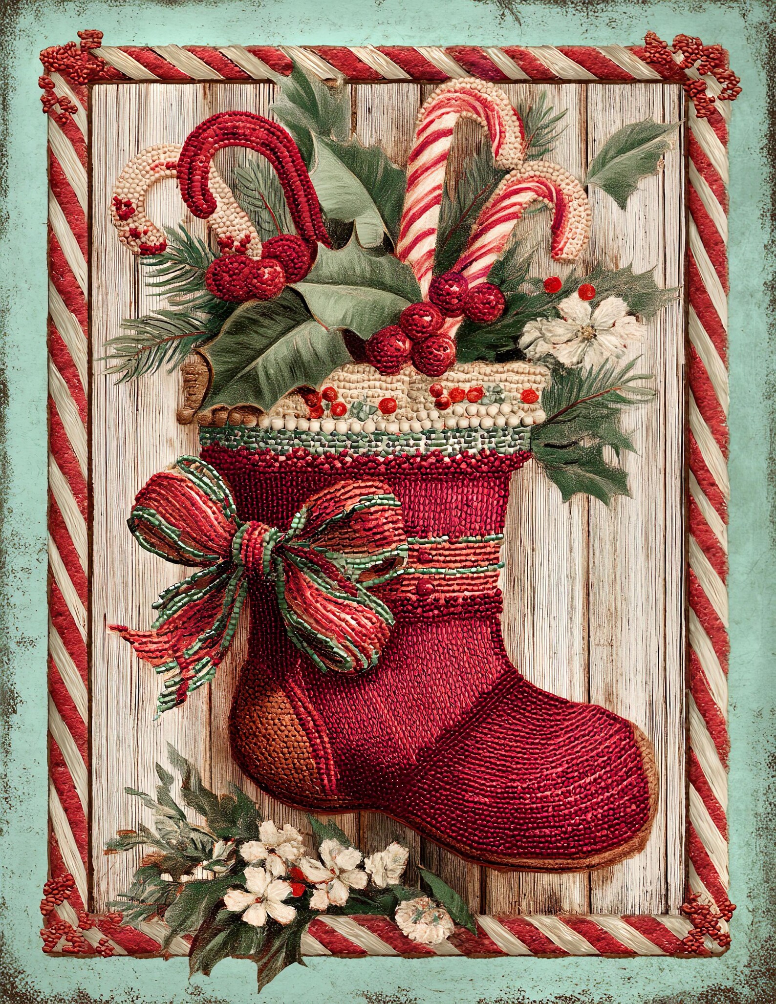 Vintage Christmas Stocking Metal Sign, 8x10 Rustic Holiday Wall Art ...