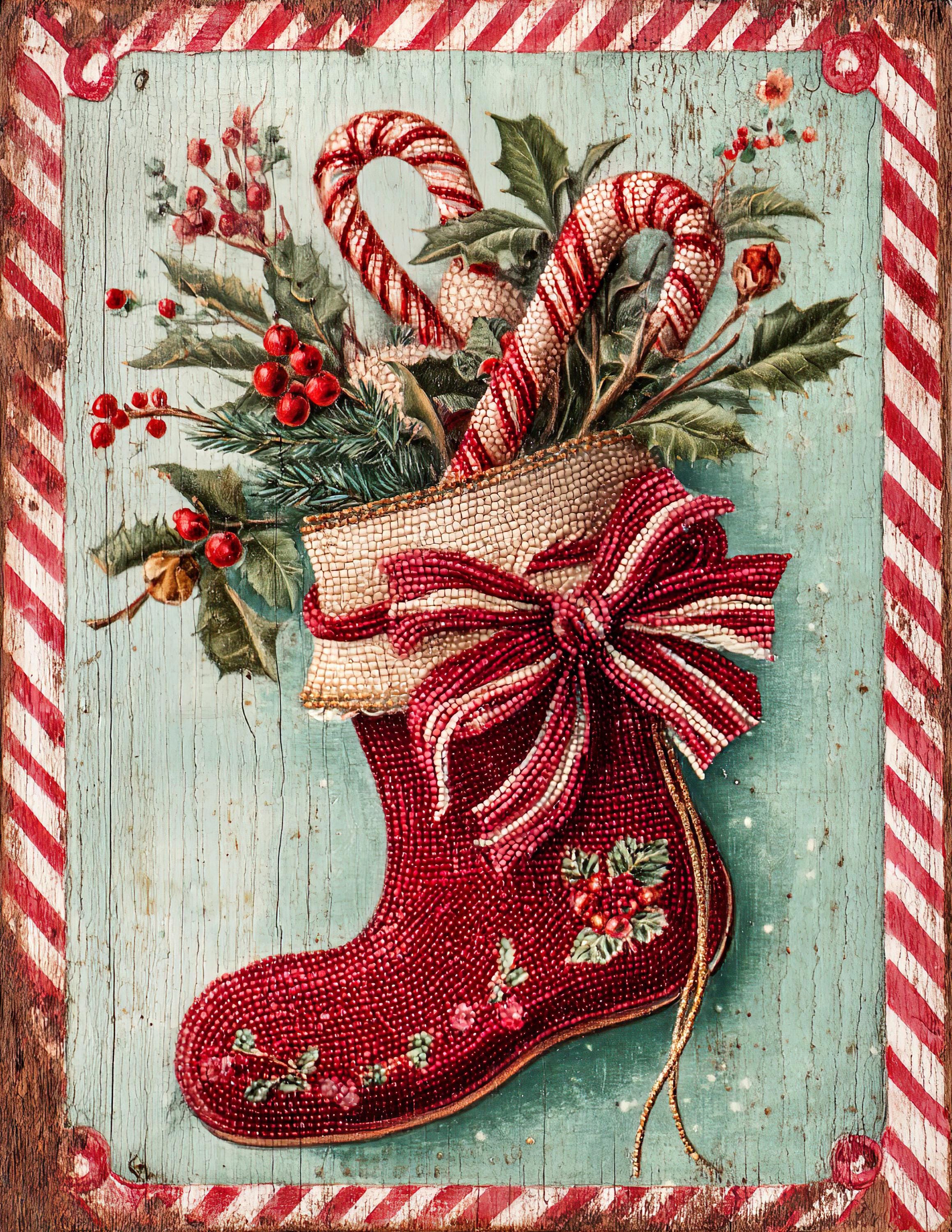 Vintage Christmas Stocking Metal Sign, 8x10 Rustic Holiday Wall Art ...