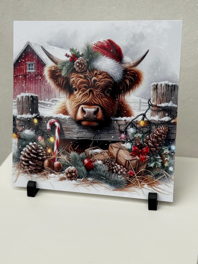 10-inch Metal Christmas Highland Cow Sign, Festive Fence Design With ...