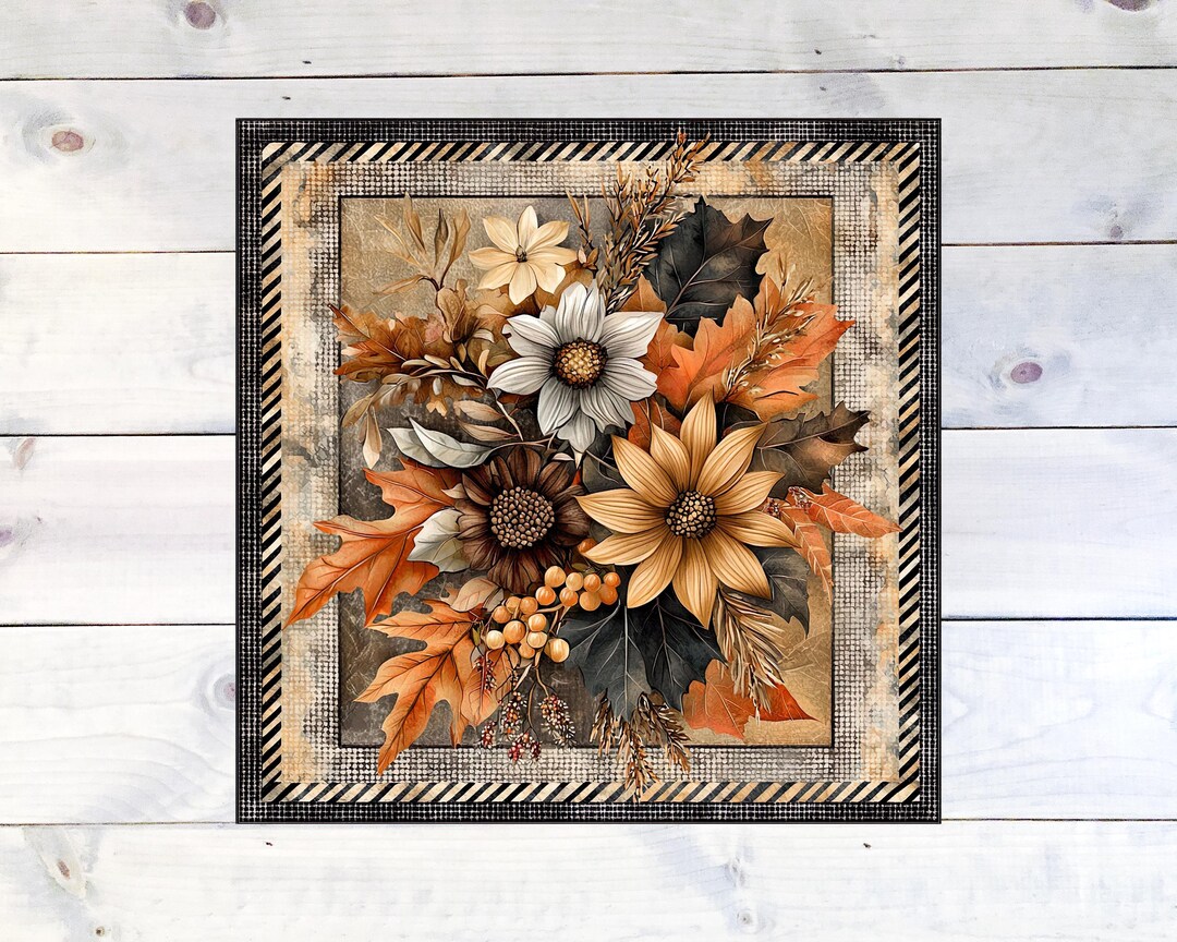 Fall Floral Metal Sign – 10x10 Rustic Farmhouse Wall Décor | Autumn ...