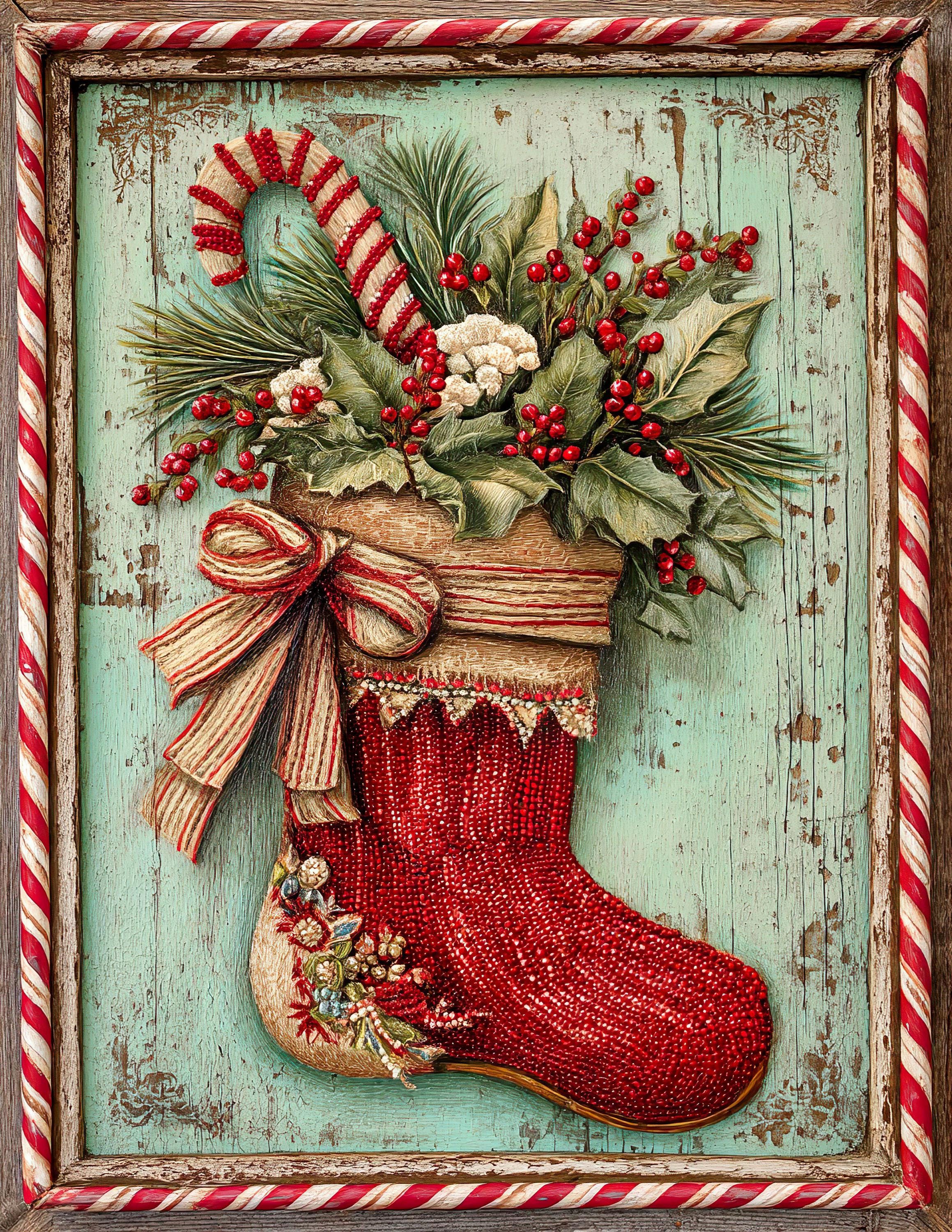 Vintage Christmas Stocking Metal Sign, 8x10 Rustic Holiday Wall Art ...