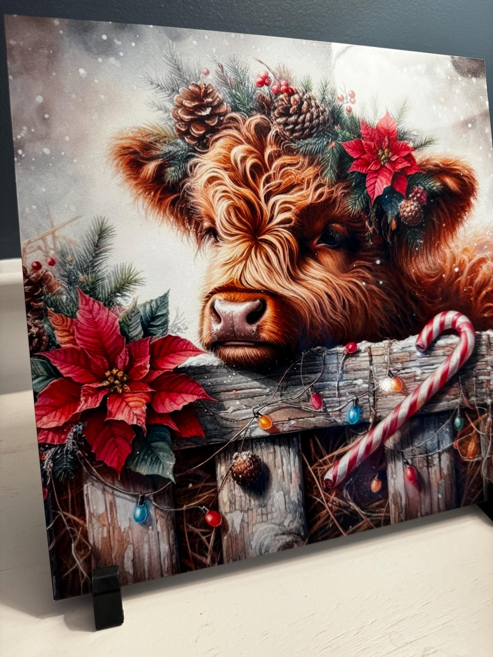 10-inch Christmas Highland Cow Metal Sign, Festive Fence Design With ...